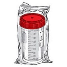 Sample container 200 ml - PP - red screw cap - sterile/1