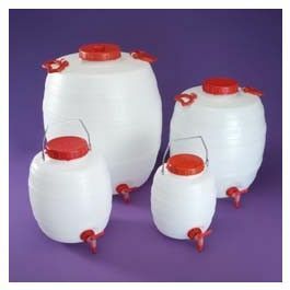 HDPE storage container with red screw cap and removable tap